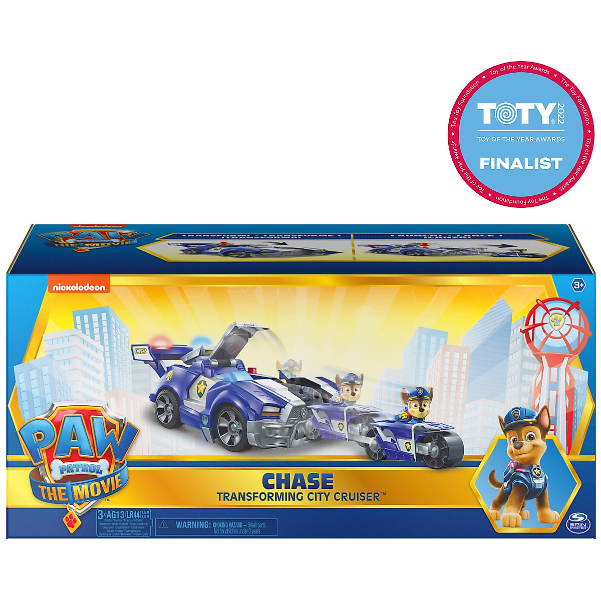 Paw Patrol, Chase 2-in-1 Transforming Movie City Cruiser Toy Car with Motorcycle, Lights, Sounds and Action Figure, Kids Toys for Ages 3 and up