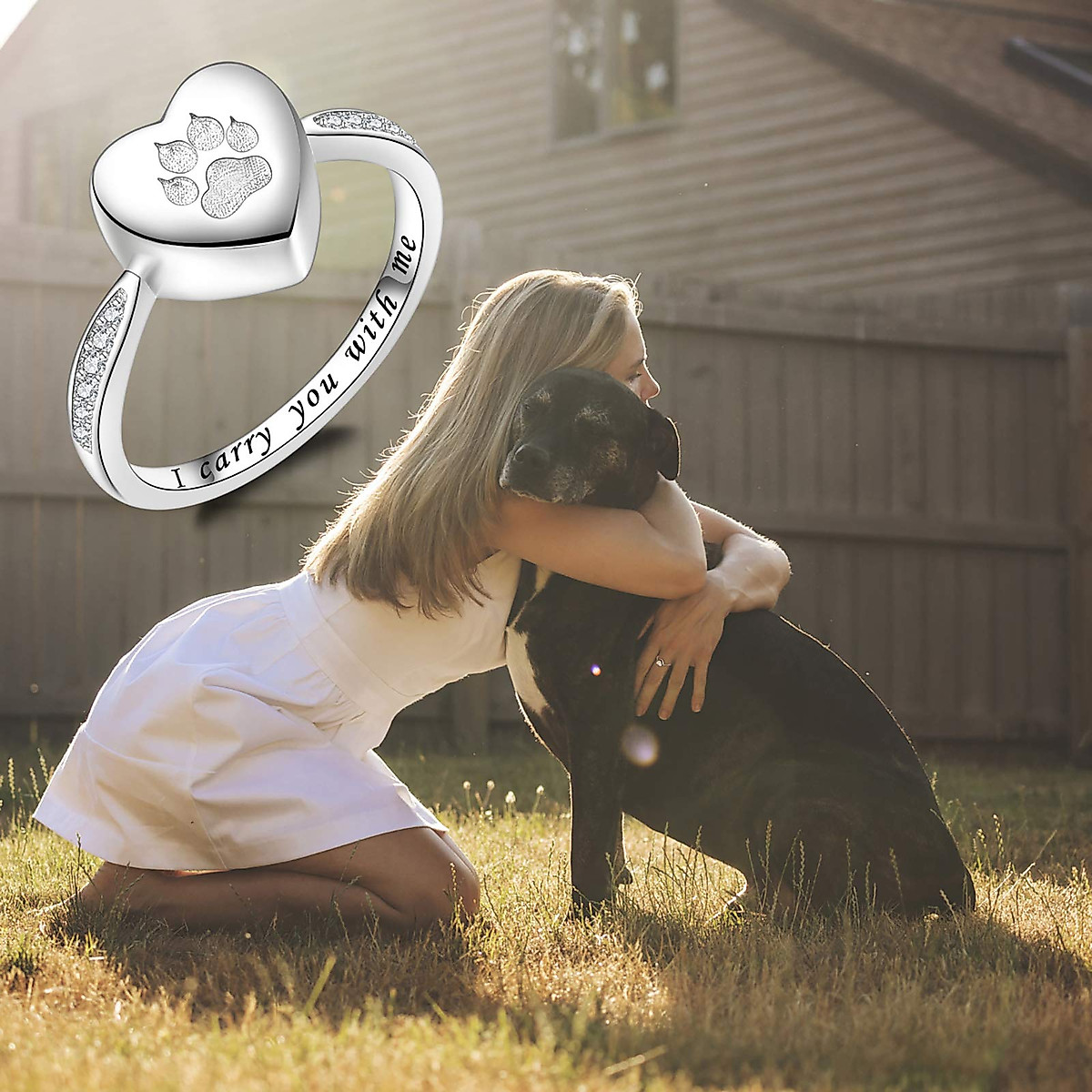 Fookduoduo 925 Sterling Silver Paw Print Urn for Ashes I Carry You with me Cremation Jewelry Dog Cat Claw Urn Finger Ring for Pet Lovers(Silver 7)