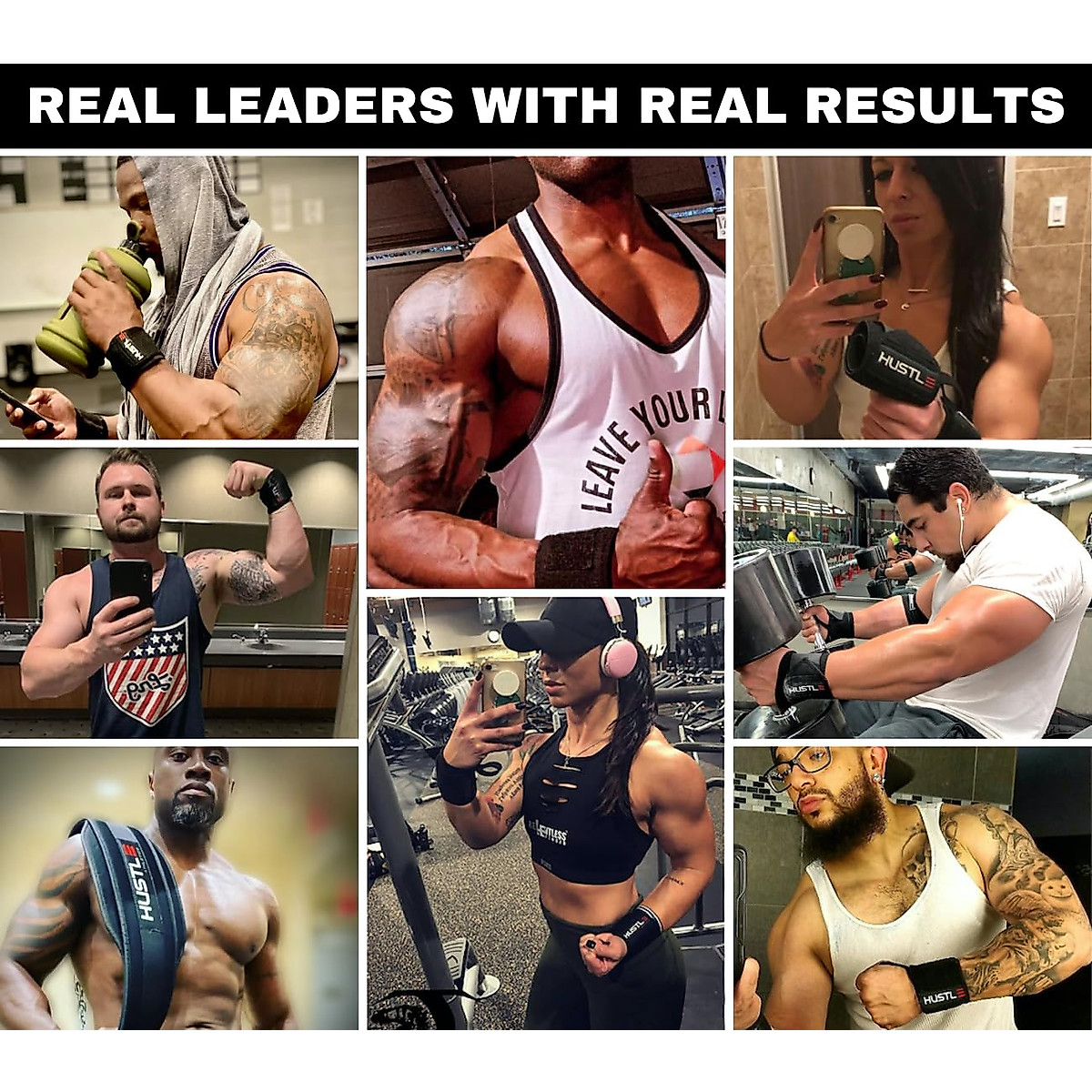 Hustle Athletics Wrist Wraps - USPA Approved Best Weightlifting Support (Professional Competition Grade Wrap) - Brace Your Wrists to Push Heavy, Avoid Injury & Improve Your Workout - for Men & Women