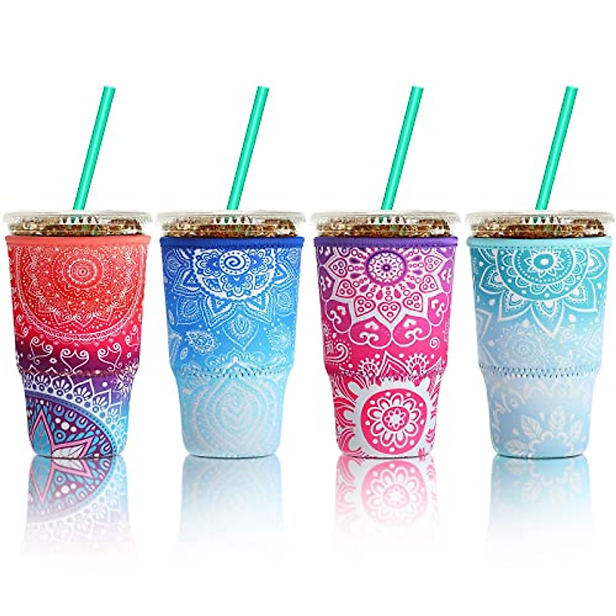 Patelai 4 Pieces Reusable Coffee Sleeve Cup Insulator for Cold Drinks Beverages and Holder for Most Coffee