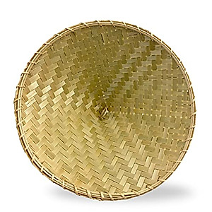 PANWA Thai Bamboo Satin Weave Sticky Rice Cooking Basket with 24’’ Round Reusable Cheesecloth and Wicker Lid and 2 Sticky Rice Paddle Wooden Spoons