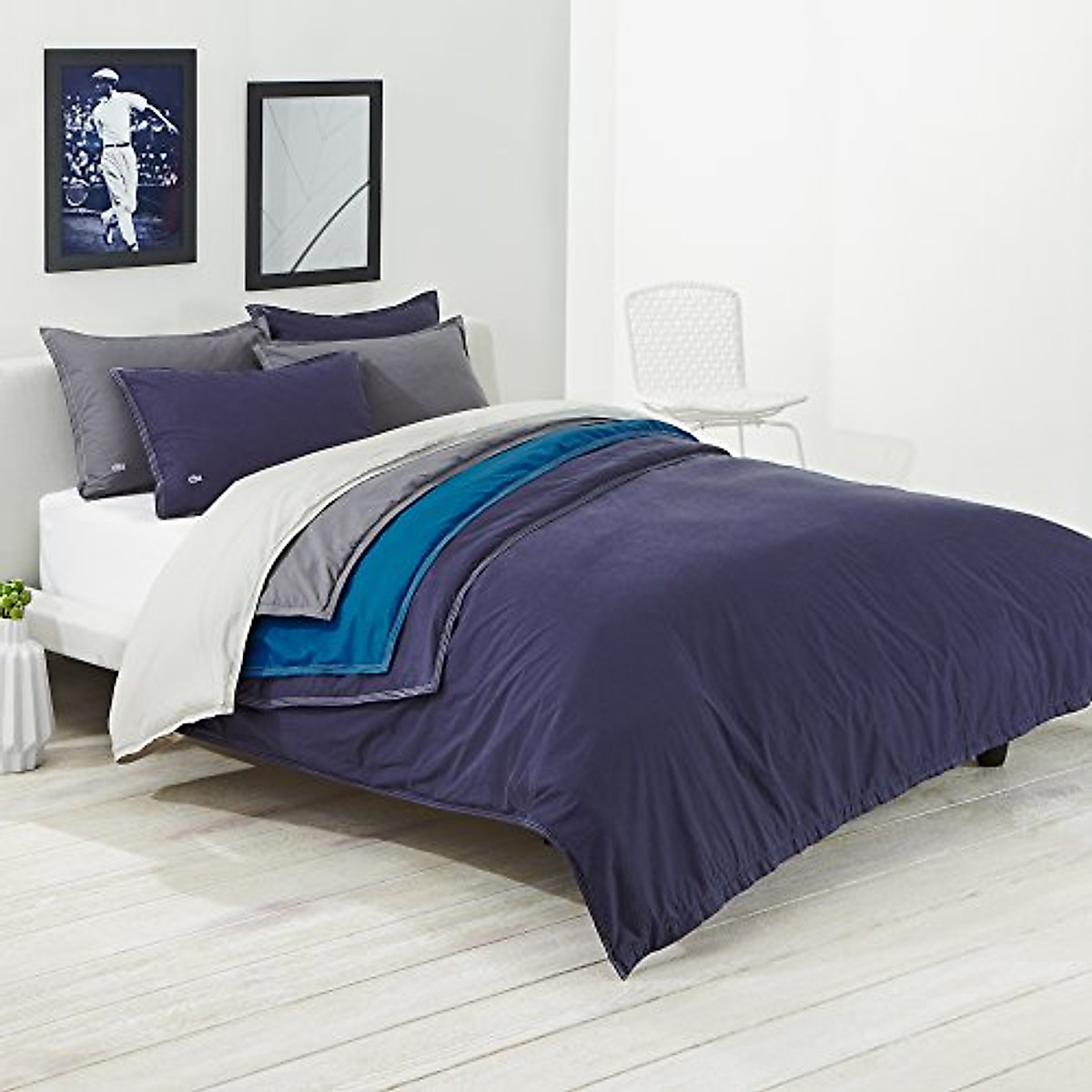Lacoste Washed Solid Duvet Set, Indigo Blue, King (16270312)