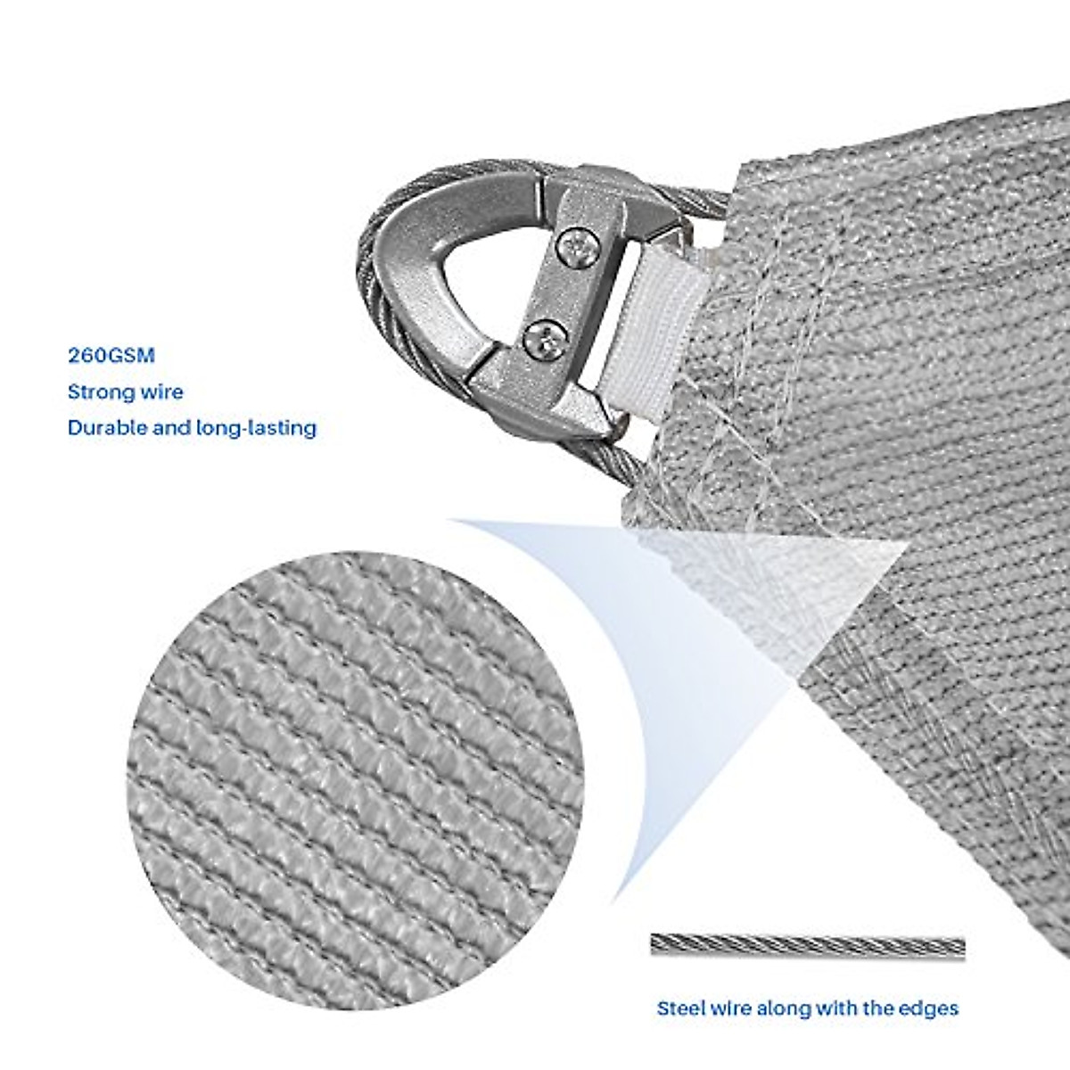 E&K Sunrise Reinforcement Large Sun Shade Sail Light Gray 20' x 20' x 20' Equilateral Lriangle Heavy Duty Strengthen Durable Canopy UV Llock Fabric (260GSM)- Perfect Patio Outdoor Garden Backyard