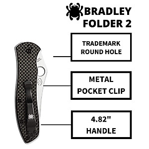 Spyderco Bradley Folder 2 Specialty Knife with 3.66" CPM M4 Premium Steel Blade and Black Carbon Fiber Laminate Handle - PlainEdge - C134CFP2