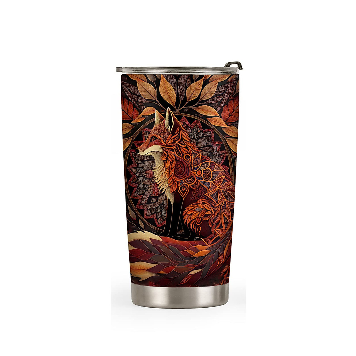 20oz Autumn Fox Mandala Gifts for Fox Lovers, Gifts for Her Unique Birthday Gifts for Women, Daughter, Sister, Friends, Inspiration Gifts for Women, Fox Tumbler Cup, Travel Coffee Mug with Lid
