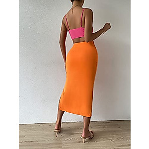 WDIRARA Women's Twist Front Split Thigh Bodycon Dress Cut Out Sleeveless Long Dresses Pink Orange XS