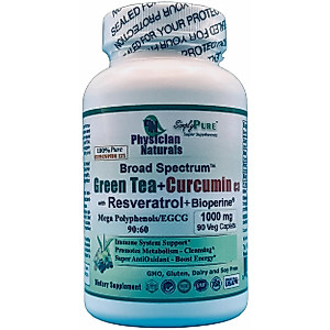 Physician Naturals Green Tea and Curcumin C3 with Resveratrol and Bioperine 1000 mg Supports Immune Joint and Colon Health