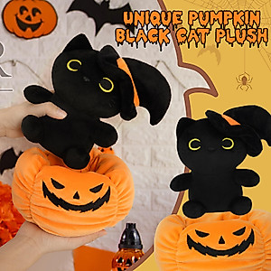 JIZWPOOM Black Cat Stuffed Animal, Pumpkin Black Cat Plushie Set, Cute Black Cat Plush Pillow Toys, Home Decoration Gift for Kids Adults Christmas