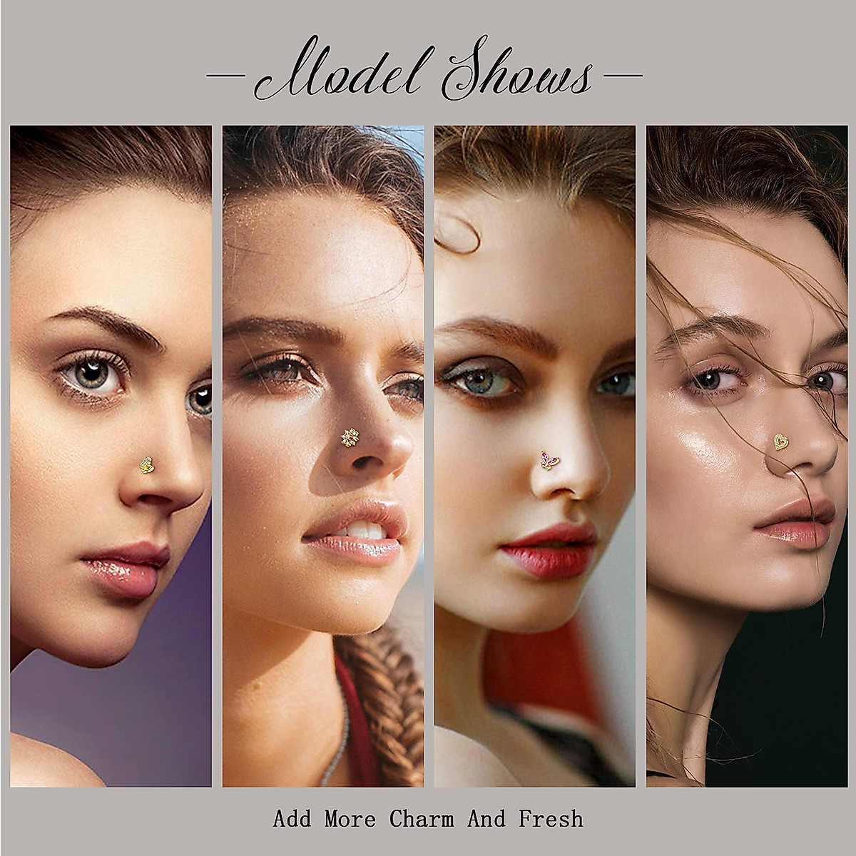 ORAZIO 16Pcs Nose Rings For Women Surgical Steel Nose Studs Hoops 20G Nose Hoop Corkscrew L Shaped Nose Stud Gold Silver Nose Ring Nose Piercing Jewelry (Gold Tone)