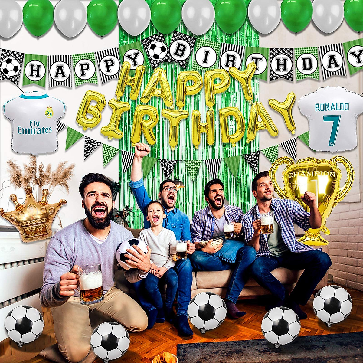 GoGoGoodie Real Madrid CF Birthday Decorations,Soccer Theme Balloons Set La Liga League Celebration Party Supplies for Soccer Fans Best Gift