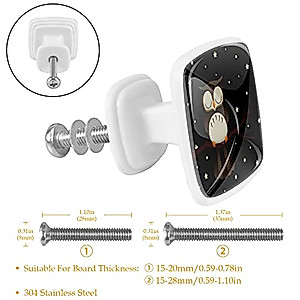 DEYY White Base with Sleepy Owl on Night Prints 30MM Square Drawer Knobs 4PCS Kitchen Cabinet Knob Handle Pulls for Cupboard Wardrobe Dresser Door Furniture Home Decor