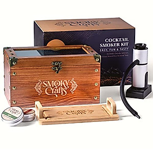 Smoky Crafts Cocktail Smoker Kit - Whiskey Smoker Kit with Smoking Gun, Cocktail Smoker Box and Wood Chips (Apple & Cherry) - Old Fashioned Smoker Kit - Bourbon Smoker Kit
