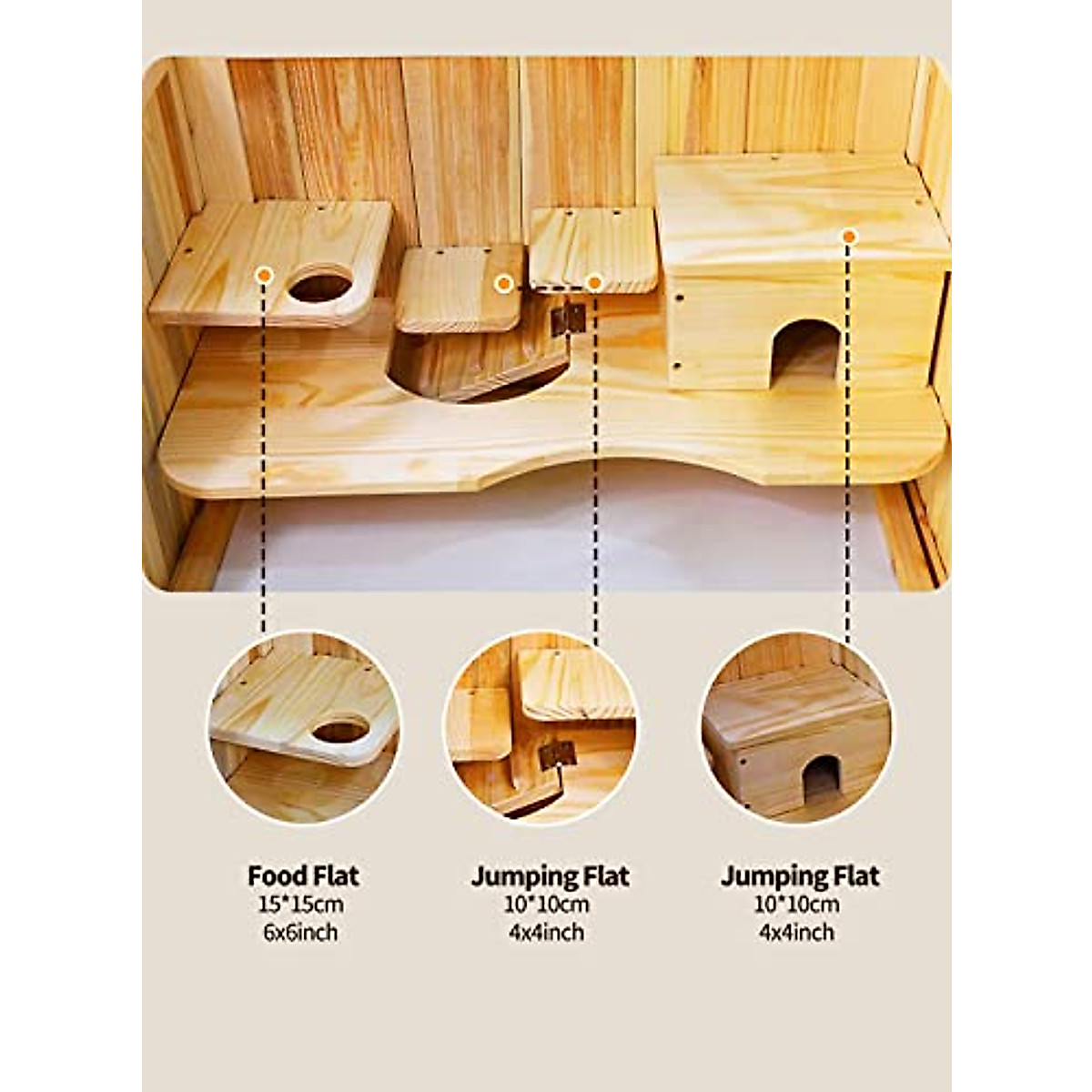 Rubor Hamster Cage Wooden Hamster Cages and Habitats for Dwarf Hamster, Guinea Pig, Chinchilla, 2-Tiers with Shelf and Ladder, Openable Top, Pull-Out Tray, Natural Wood