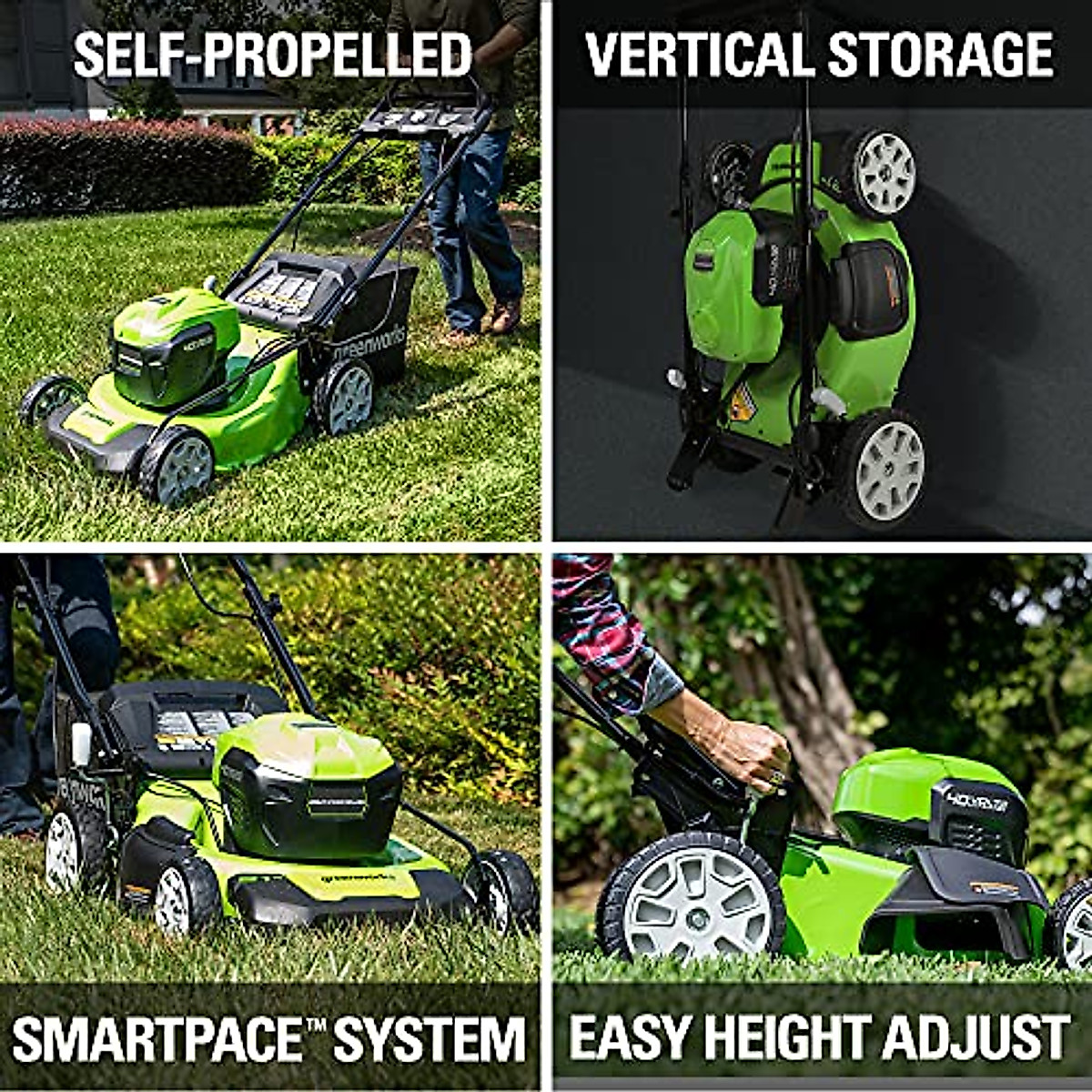 Greenworks 40V 21" Brushless (Smart Pace) Self-Propelled Lawn Mower, 2 x 4Ah USB (Power Bank) Batteries and Charger Included MO40L4413