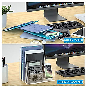 NIUBEE Acrylic File Holder, 3 Sections Clear Office Desk File Sorter, 9-Inch Wide x 6.5-Inch Deep x 6.5-Inch High.