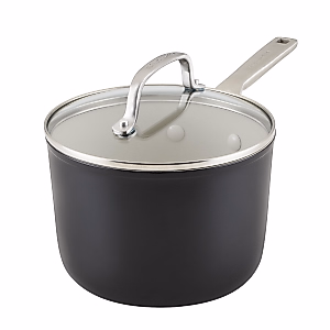 KitchenAid Hard Anodized Ceramic Nonstick Cookware Sauce Pan with Lid, 3 Quart, Matte Black