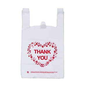 LazyMe Thank you T Shirt Bags, Bolsas De Plastico Para Negocio, White Plastic Grocery Bags with Handles, Standard Supermarket Size, 12 x 20 Inches (50 pcs)