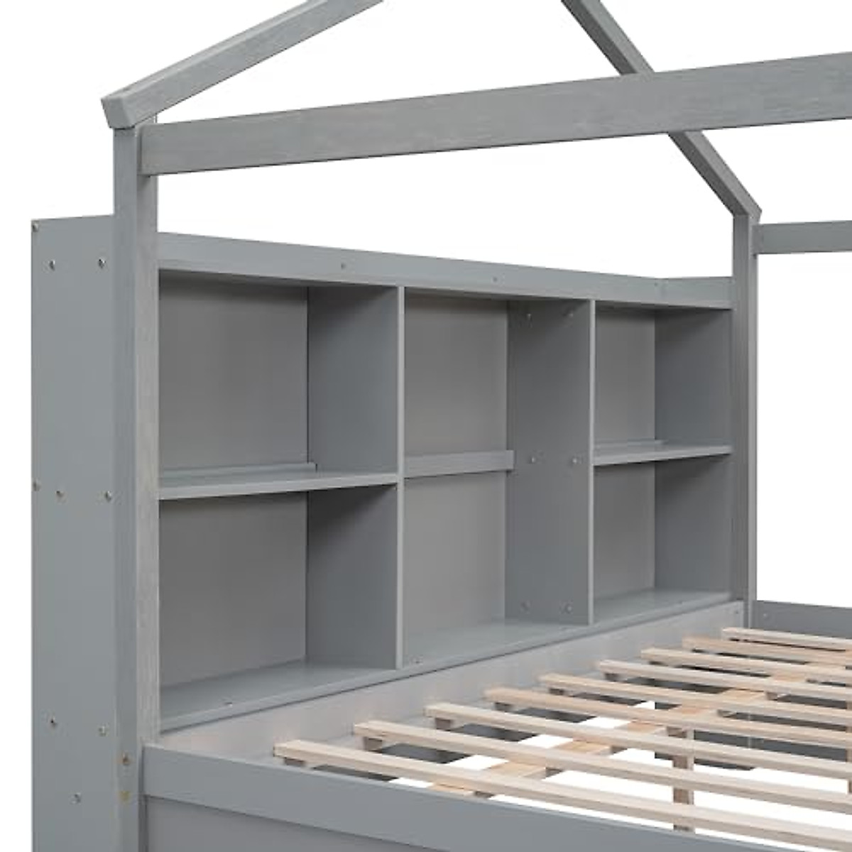 Yehha Full Size House Bed with Storage Shelves and 2 Drawers, Multifunctional Storage Wooden Bed for Boys & Girls Bedroom, Small Space, No Box Spring Needed/Wood Slats Support, Easy Assembly, Gray