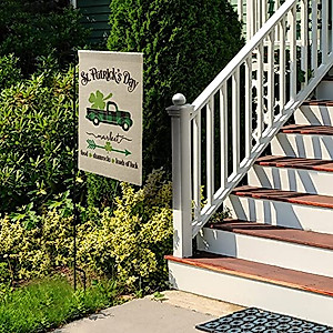 Happy St Patrick's Buffalo Plaid Truck Garden Flag Vertical Double Sided, Lucky Clover Shamrock Arrow Loads of Luck Yard Outdoor Decoration 12.5 x 18 Inch-L35