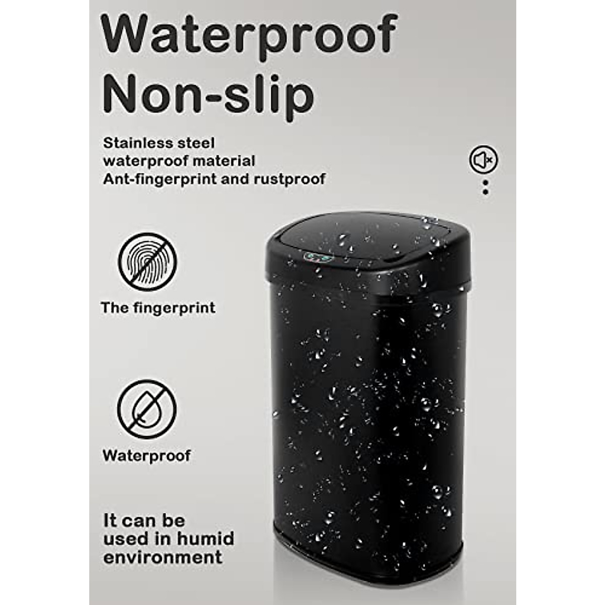 BIQWBIC 50L/13Gal Automatic Trash Can for Home and Kitchen, Large Stainless Steel Kitchen Trash Can Motion Sensor Garbage Can Fingerprint-Resistant Trash Cans, Soft Close Lid (Black)