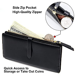 Badiya Ultra Slim Wallet Credit Card Holder Thin Bifold Clutch Wallets with Zipper Pocket for Women