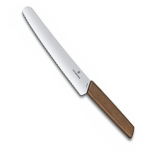 Victorinox Swiss Modern Bread & Pastry Knife - Serrated Bread Knife for Kitchen Accessories - Sharp Kitchen Knife for Cutting Sandwiches, Vegetables & More - Wavy Edge, Walnut Wood Handle, 8.5"