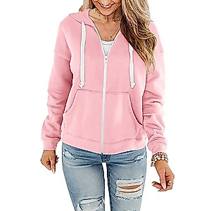 Minetom Women's Full Zip Up Hoodies Long Sleeve Color Block/Solid Hooded Sweatshirts Jackets with Pocket A Pink