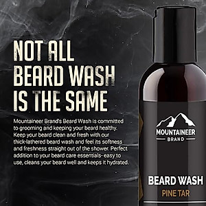 Mountaineer Brand Beard Wash For Men | 100% Natural Beard Shampoo | Thick Cleaning Softening Lather for Hair and Skin | Hydrate and Detangle | Grooming Treatment | WV Pine Tar Scent 8oz