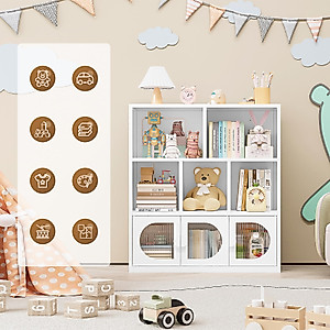 NODHM Toy Storage Organizer and Storage, Metal Toy Organizers with 5 Storage Cubbies and 3 Storage Cabinets, Book Shelf for Kids Rooms,Nursery, Playroom, Bedroom