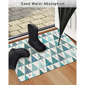 Indoor/Outdoor Door Mat Welcome Mats - Non-Slip Rubber Entryway Mats for Home High Traffic Area - Christmas Pine Tree Tile, 16x24 Inch