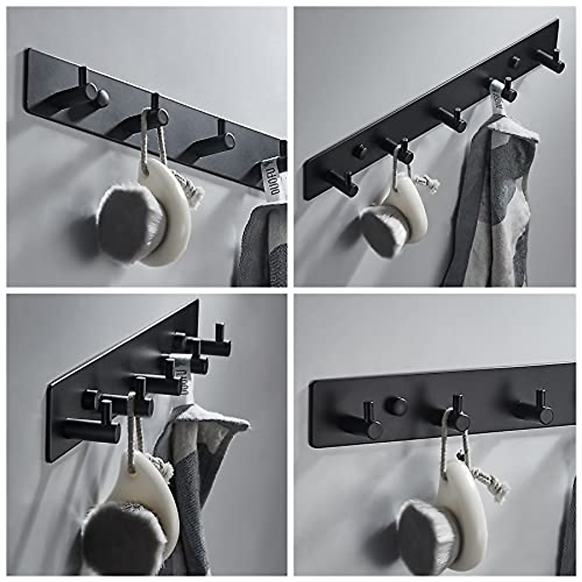 Black Coat Rack Wall Mounted - with 4 Hanging Hooks Stainless Steel Heavy Duty Modern Design Hanger Coat Hook Towel Hook, Bedroom Bathroom Kitchen Entryway Storage Wall Organizer for Hat Key Robes