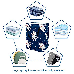 Fly in Space Cat Stars Print Collapsible Laundry Hamper, 60L Waterproof Laundry Baskets Washing Bin Clothes Toys Storage for Dorm Bathroom Bedroom