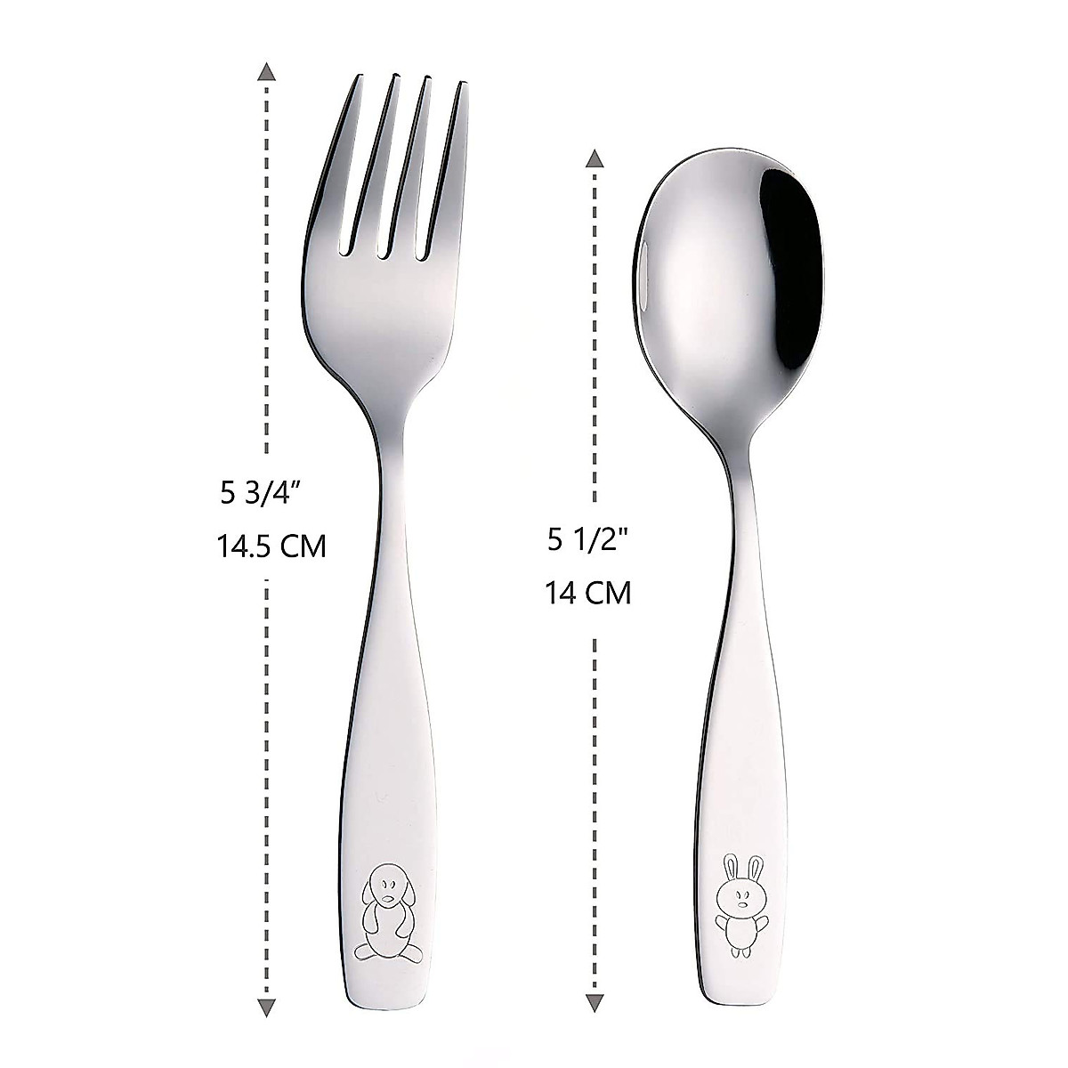 ANNOVA Kids Silverware Children's Safe Flatware Set Stainless Steel - Children Forks, Children Dinner Spoons, Toddler Utensils, Metal Cutlery Set for LunchBox (Engraved Dog Bunny) (Stainless Steel, 6)