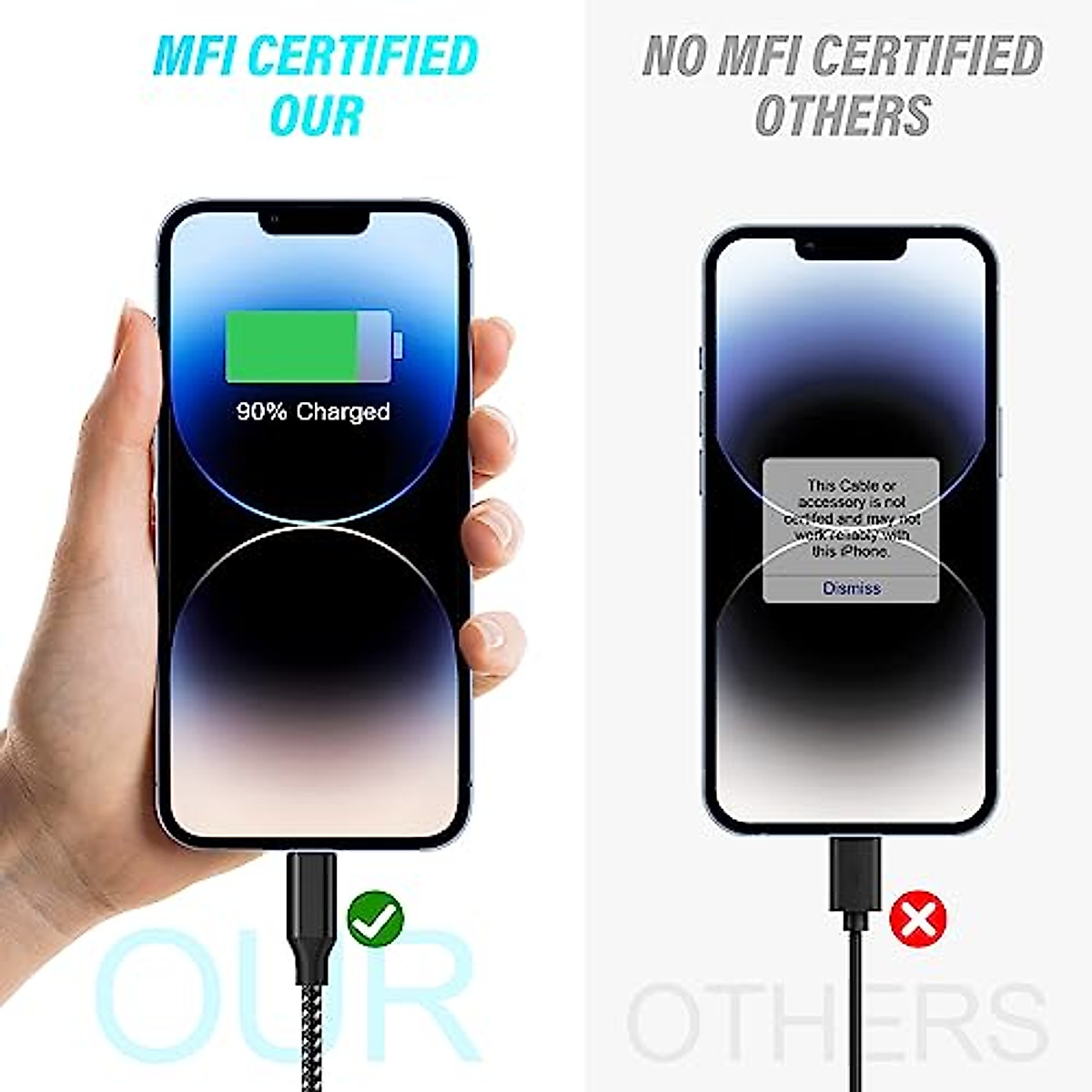 iPhone Charger [Apple MFi Certified] 3Pack 10FT Lightning Cable Fast Charging Cord Nylon Braided Compatible with iPhone 14 13 12 11 X Xs 8 7 6 6s Pro Pro Max Plus Mini and More - (Black)