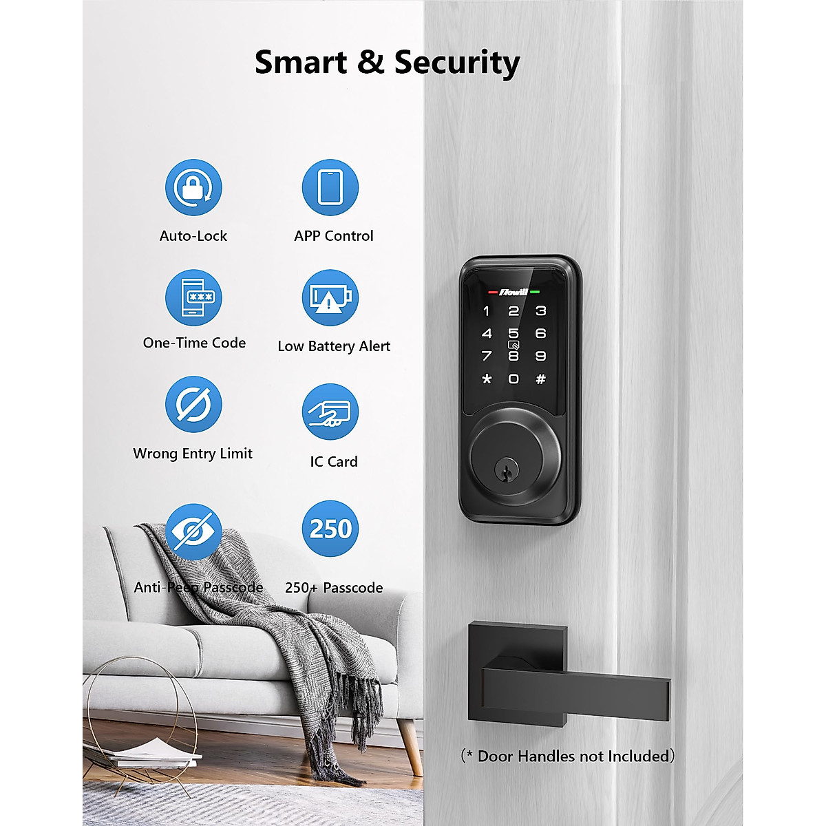 Zowill Smart Lock - Keyless Entry Door Lock with APP Control, Touchscreen Keypad Electronic Digital Lock, Auto-Lock, Easy Installation, Smart Deadbolt Lock for Front Door - Matte Black