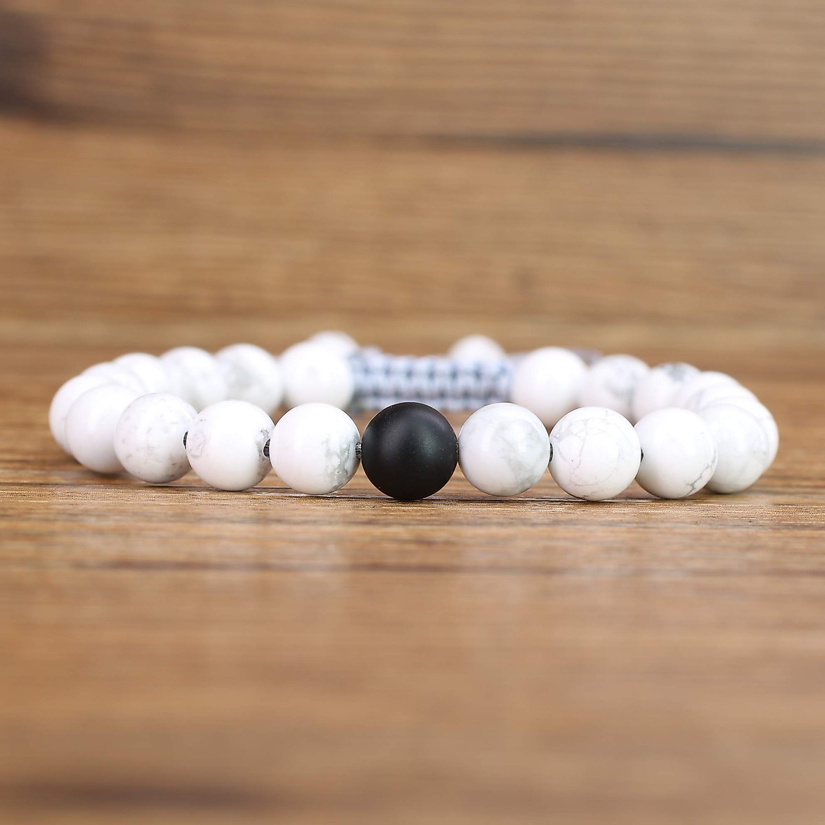 AmorWing Semi Precious Stones Onyx Howlite Yin Yang Mala Beads Relationship Bracelet