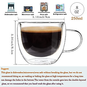 Set of 4 Double Walled Design Glass Tea Coffee Cup with Handles, Insulated Double Walled Glasses Heat Resistant Cappuccino Latte Tea Drinking Thermo Mugs (4pcs 250ml)