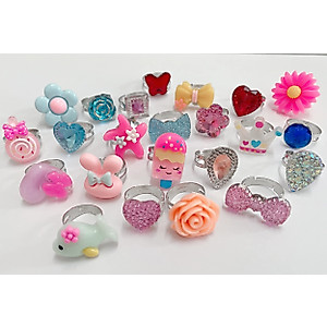 monochef 24pcs Rings for Girls Kids Dress Up Rings Jewelry Set Lovely Toys For Little Girls Adjustable, No Duplication, Girl Pretend Play Gift With Box