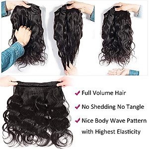 Seekomi Body Wave Human Hair 4 Bundles (18 20 22 24 inch) 100% Unprocessed Human Hair Body Wave Bundles Natural Black Color Double Weft Extension Human Hair 4 Bundles for Women 100g/Bundle