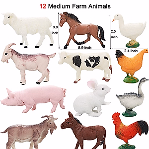 Realistic Farm Animal Figures Toys, 44 Pcs Plastic Farm Figurines Playset Includes Fences Mini Farm Animal Cake Topper Learning Toy Set for Kids & Toddlers