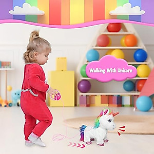 YH YUHUNG Walking Unicorn Toy with Remote Control Leash, Light-Up Horn, Electronic Pets Unicorn, Walking Pony Toys Horse, Unicorn Toys for Girls Age 4-6