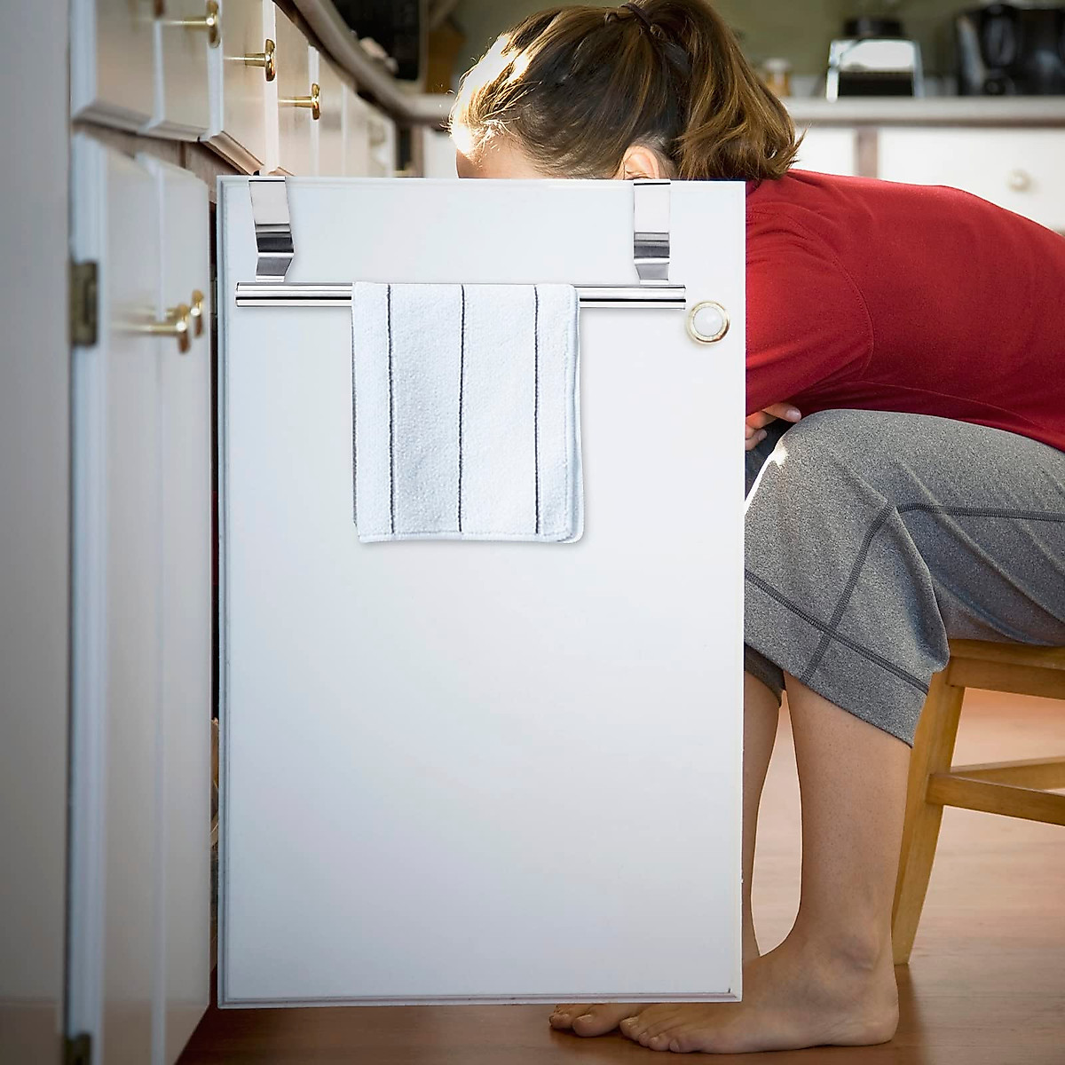 4 Pcs Cabinet Door Towel Bar, Dish Towel Rack for Cabinet, Stainless Steel Kitchen Towel Holder, Over The Door Hand Towel Hanger for Kitchen Bathroom Cupboard (4*Small Sliver)