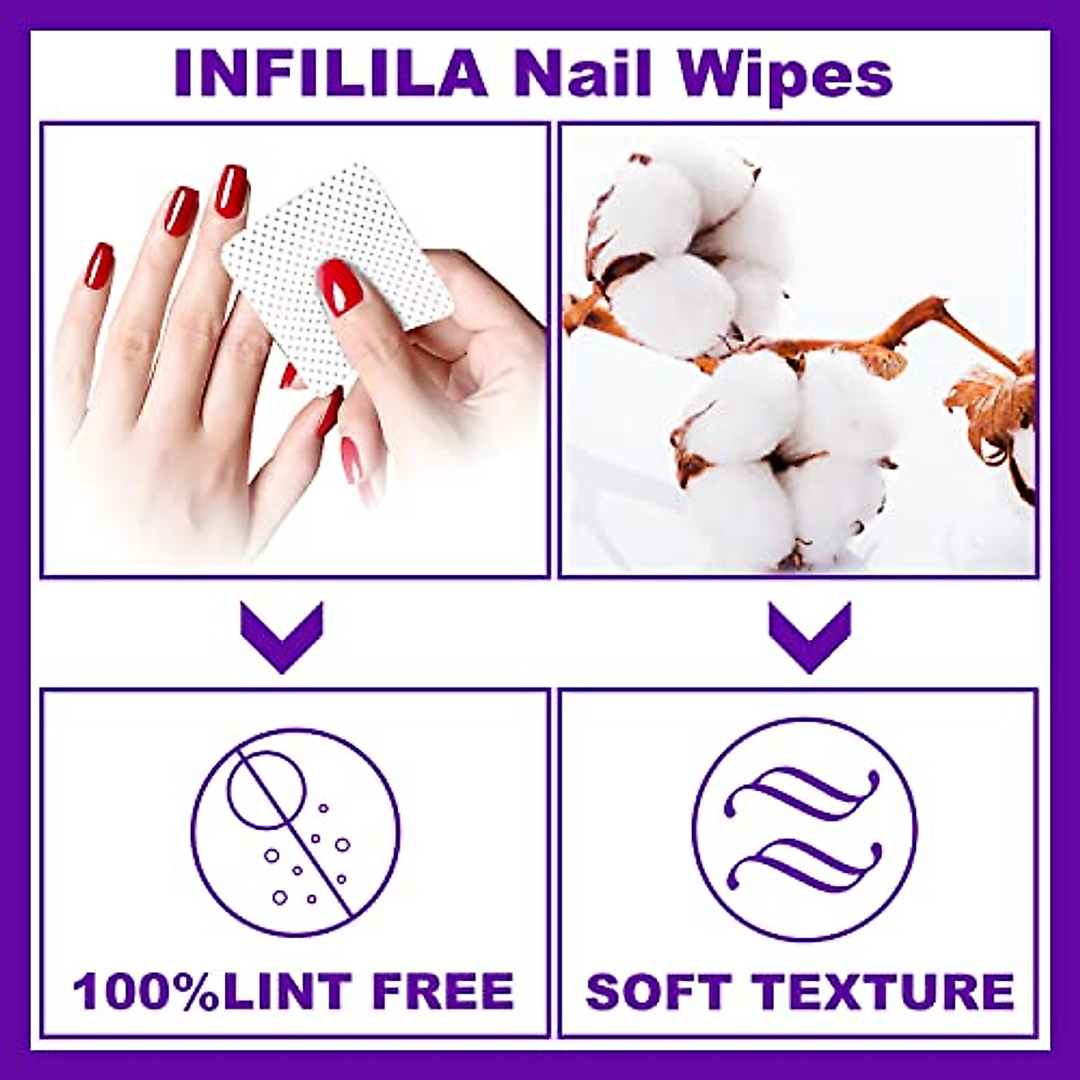 Lint Free Nail Wipes INFILILA Nail Polish Remover 540PCS Super Absorbent Soft Nail Pliosh Remover Pads Lint Free Wipes