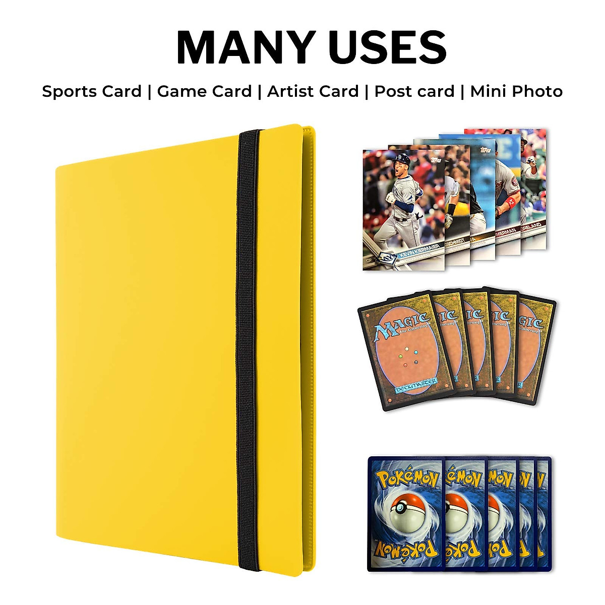 Sentinol 4 Pocket Card Binder - Collector Card Binder Hold 160 Cards Bounded in Thick Sleeves, Mini Pokemon Card Binder with Sleeves fits Football, Basketball Cards, Yugioh Cards (Yellow, 1 Pack)