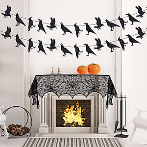 jiebor 4Pcs Halloween Paper Garland Banner Crow Streamers Hanging Ornaments Party Supplies for Halloween Party Home Classroom Office Door Wall Fireplace Decorations Black