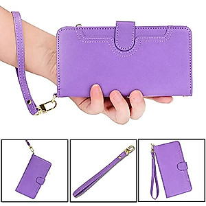 EAXER for Samsung Galaxy Z Fold3 5G Case, Wallet Case Magnetic PU Leather Wallet Card Holder Zipper Straps Phone Protective Case Cover (Purple)
