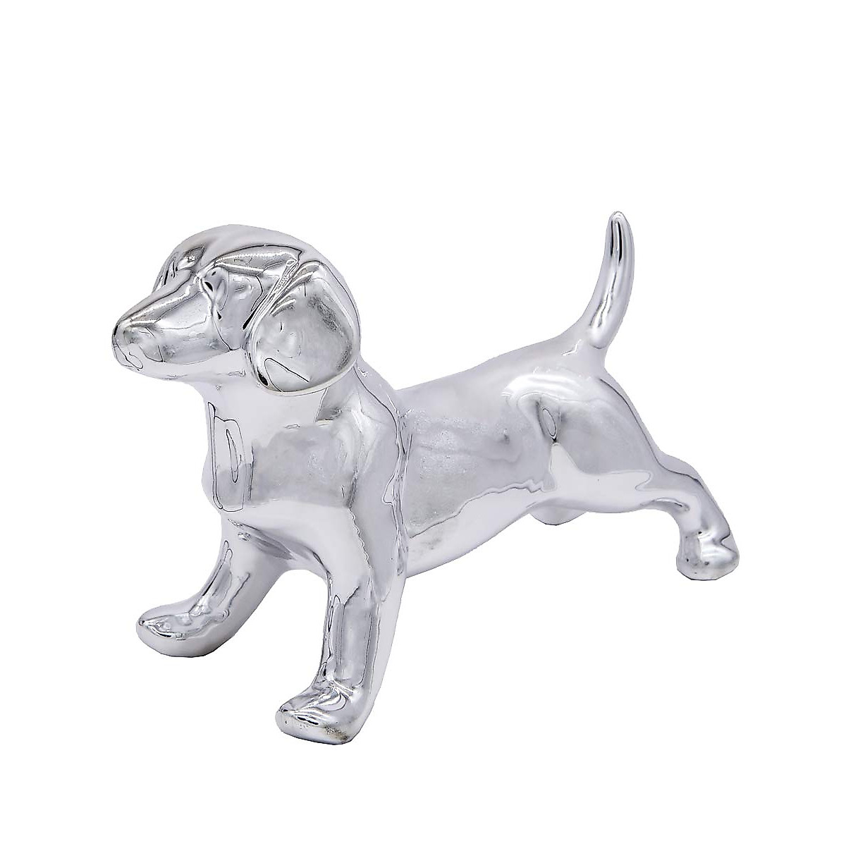 Nayothecorgi Beagle Dog Statue - Metallic Silver Standing Ceramic Dog Statue - Decorative Dog Sculpture for Garden or Home Décor - Beagle Dog Outdoor Statue - (11.5” x 7.0” x 4.5”)