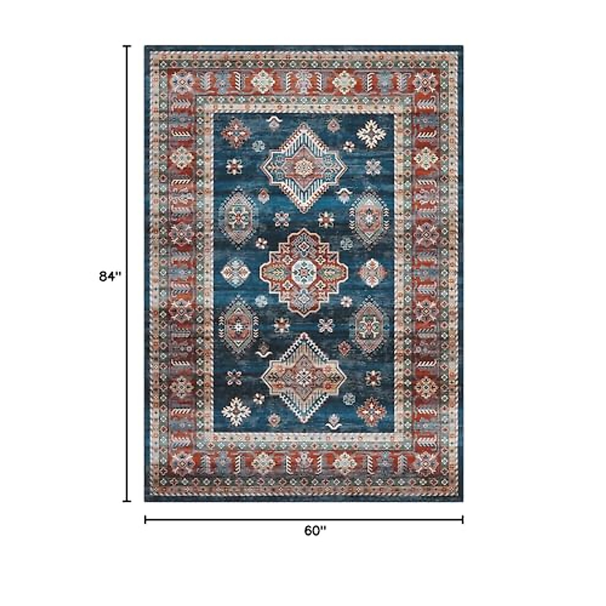 RUGSREAL 5x7 Rug Washable Rug Indoor Non-Slip Stain Resistant Large Area Rug for Living Room Throw Carpet Medallion Distressed Rug Oriental Accent Rug for Bedroom Office Nursery, Blue