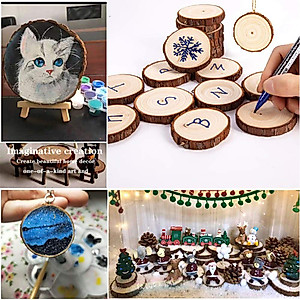 SENMUT Natural Wood Slices 20 Pcs 3.5-4 Inch Wooden Circles Crafts Wood Coaster Christmas Ornaments Unfinished Wood Rounds for Crafts and DIY Arts Wood Kit PreInstalled with Small Eye Screws