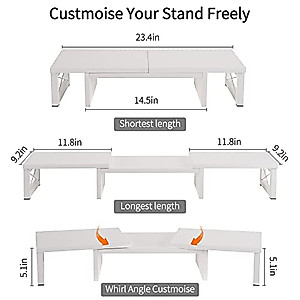 Giikin Dual Monitor Stand Riser - Office Desktop Organizer, Angle & Length Adjustable, 3 Shelf, Multifunctional Stand for Computer, Laptop, PC, TV (White)